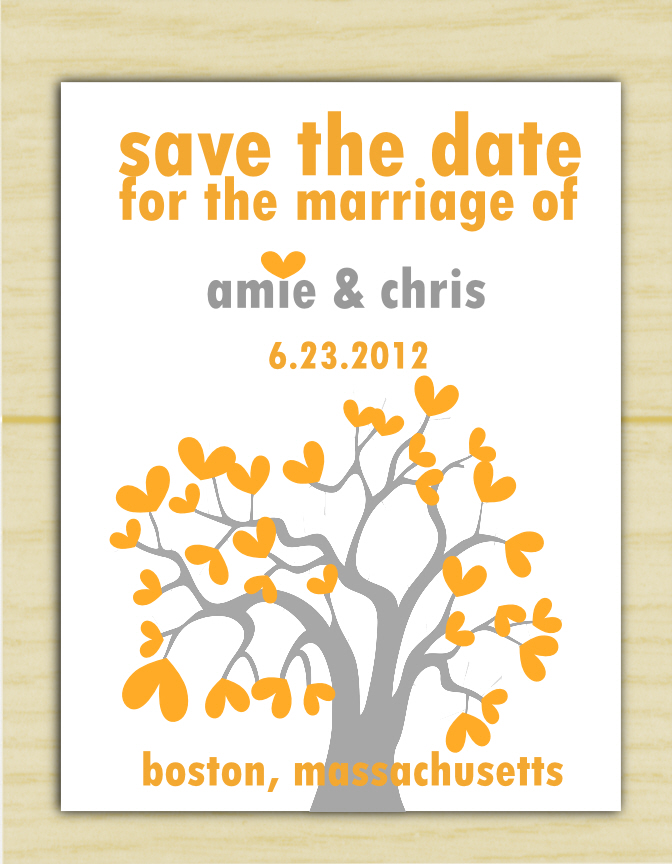 Grey And Orange Save The Date Tree Invitation (set Of 10) on Luulla